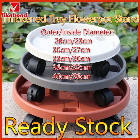 【ready Stock】 Thickened Plastic Vase Tray Rollers Round Chassis Potted