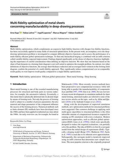 Pdf Multi Fidelity Optimization Of Metal Sheets Concerning