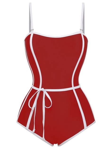 Red 1960s Lined Sling One Piece Swimsuit One Piece Swimsuit Red