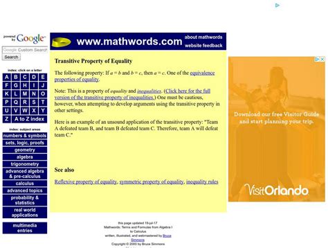 Math Words Transitive Property Of Equality Handout For 9th 10th