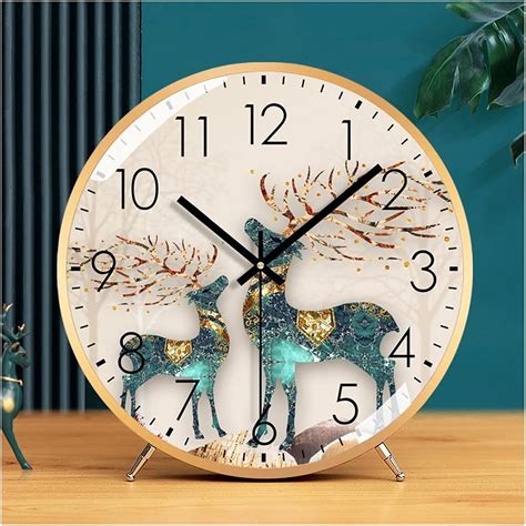 Flystoo Metal Table Top Round Table Clock Desk Shelf Clocks