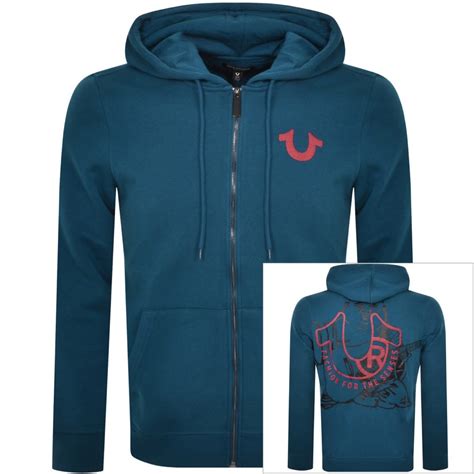 True Religion Textured Logo Full Zip Hoodie Blue Mainline Menswear