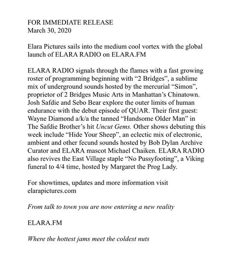 Elara Radio Debut Today From Their Twitter Scrolller