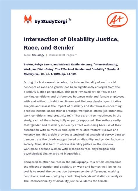 Intersection Of Disability Justice Race And Gender Free Essay Example