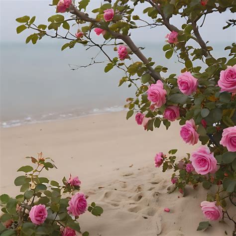 Premium Photo Pink Roses On A Beach With The Ocean In The Background