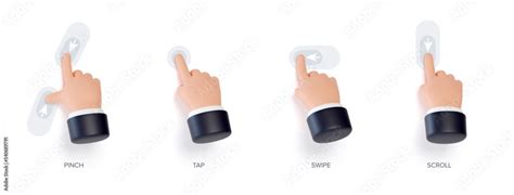 Hand Touchscreen Gestures Vector D Hands Actions Icons On Touch Screens Like Swipe Scroll