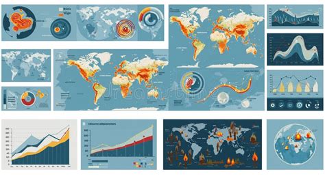 A Collection Of Infographics Featuring Global Maps With Data Analytics