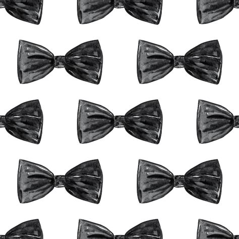 Premium Photo Watercolor Black Bows Seamless Pattern On White