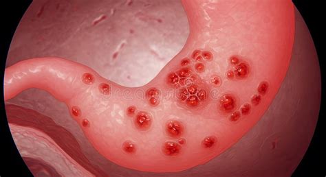 Medical Illustration Gastritis Stomach Inflammation Closeup View Of