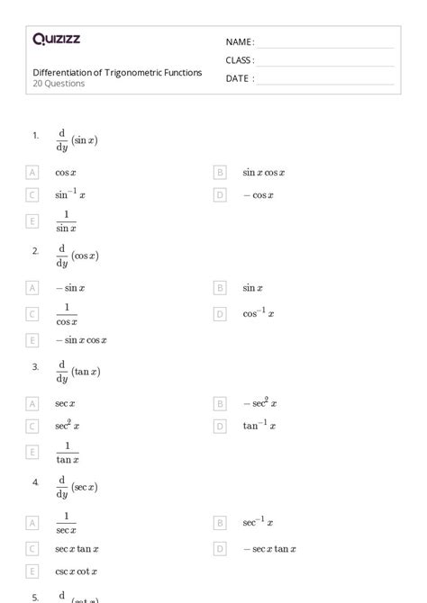 50+ second derivatives of trigonometric functions worksheets for 11th Class on Quizizz | Free ...