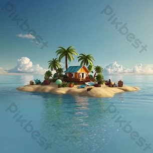 Ilustrator Desain 3d Pulau Terpencil Musim Panas Yang Terisolasi