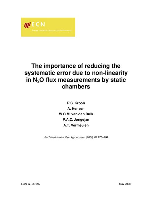 Pdf The Importance Of Reducing The Systematic Error Due To Non Linearity In N2o Flux