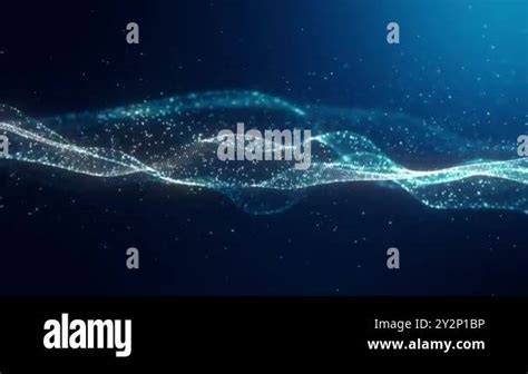 Abstract Digital Blue Color Wave With Flowing Small Particles Dance