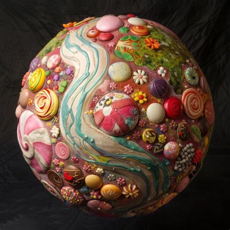 Colorful Spherical Art With Whimsical Candy Like Objects And Playful Design This Image Is An