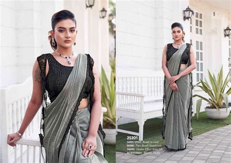 Designer Ombre Satin Silk Ready To Wear Saree With Jacket And Beads Work