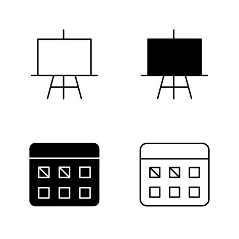 Education Icons Art Easel And Class Schedule In Solid And Line Style
