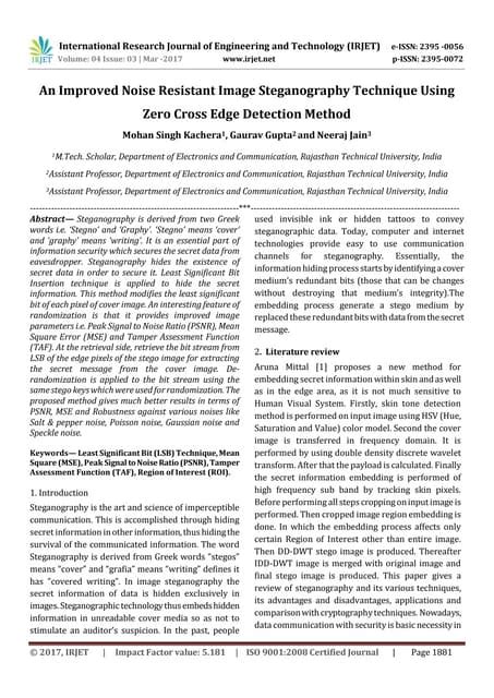 An Improved Noise Resistant Image Steganography Technique Using Zero
