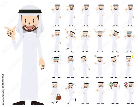 Arabian Man Charactor Set Various Poses And Emotionsbusinessman Charactor Set Various Poses