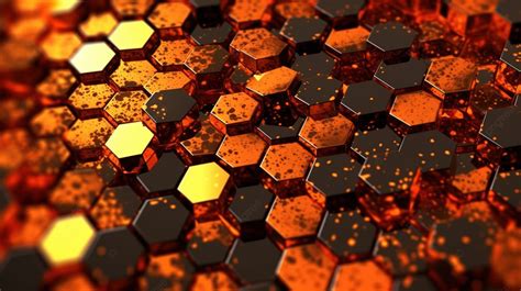 Shimmering Orange Hexagonal Pieces In 3d Rendered Background 3d