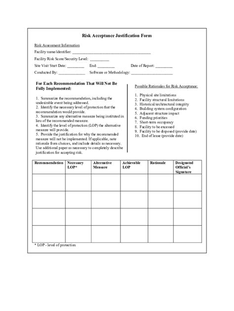 Fillable Online Risk Acceptance Justification Form Fax Email Print Pdffiller