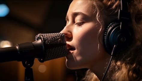 Una Joven Música Disfruta Cantando Música Rock Generada Por Ia Foto