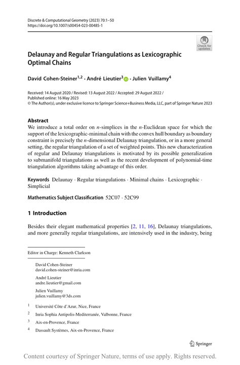 Delaunay And Regular Triangulations As Lexicographic Optimal Chains