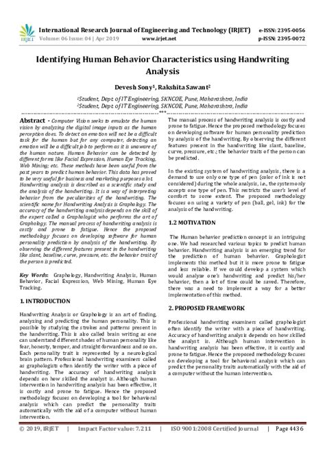 Pdf Irjet Identifying Human Behavior Characteristics Using Handwriting Analysis