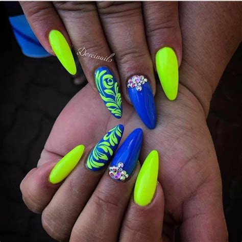 Neon And Blue Nail Art Neon Nails Summer Nails Green Nails