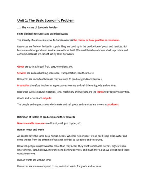 Economic Problem Unit1 1655447172 Pdf Goods Consumption Economics