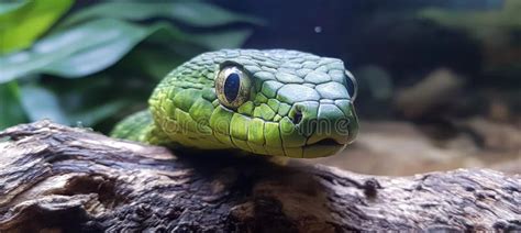 Green Tree Python Portrait Striking Scales And A Penetrating Gaze In A