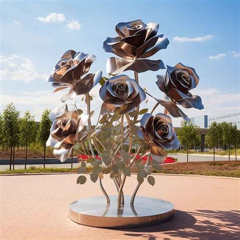 Plated Colored Metal Rose Sculpture Love In The Garden Dz 362