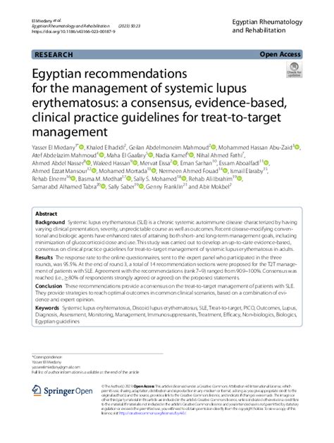 Pdf Egyptian Recommendations For The Management Of Systemic Lupus Erythematosus A Consensus