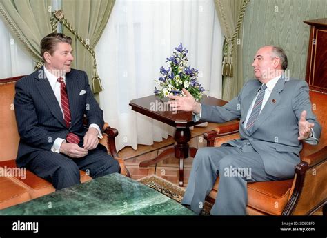 Us President Ronald Reagan And Soviet General Secretary Mikhail