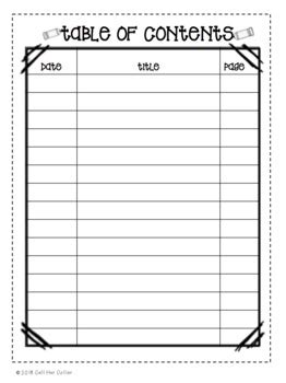 Table Of Contents For Interactive Notebook By Call Her Collier Tpt