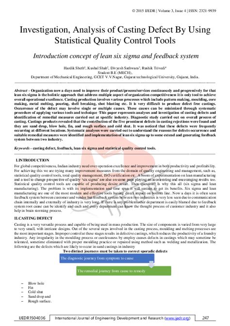 Pdf Investigation Analysis Of Casting Defect By Using Statistical Quality Control Tools