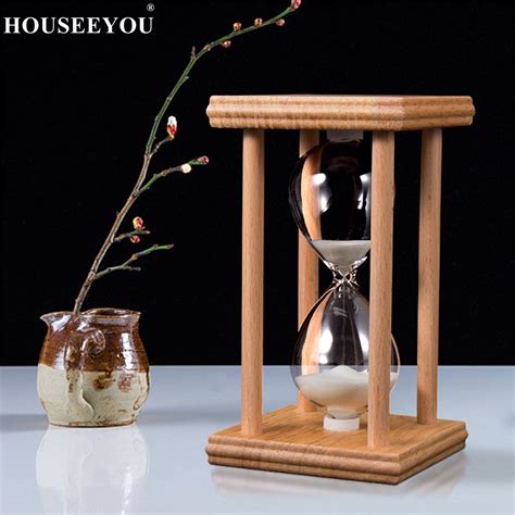 60 Minutes Hourglass Timer Square Solid Wood Hourglass Sand Timer Home