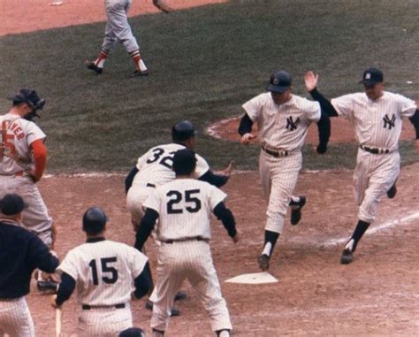 Mantle Congratulated At Home Plate Following A Game Winning Home Run In
