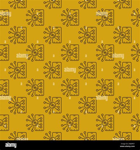 Artificial Intelligence New Ai Smartphone Vector Concept Yellow Seamless Pattern In Thin Line