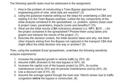 How To Do 5 Senstivity Analysis In Excel Sheet For Town Bypass Course Hero