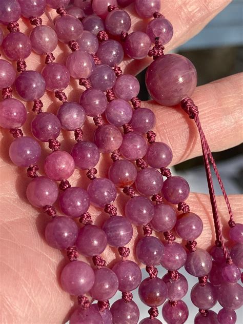 Genuine Ruby Mala Ruby 108 Bead Japa Mala Ruby Hand Knotted Gemstone Necklace Ruby Corundum
