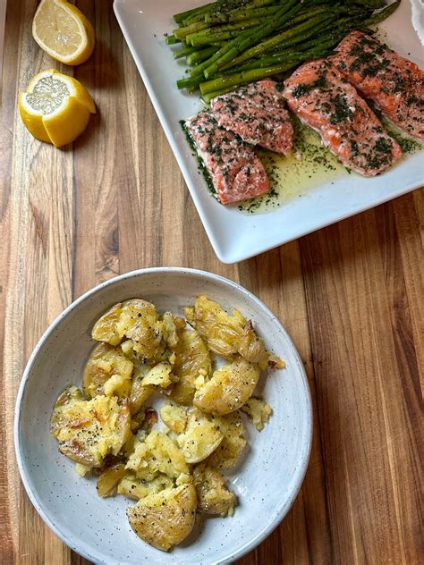 Herby Roasted Salmon With Asparagus And Smashed Potatoes Djalali Cooks