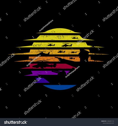 General War Sunset Retro Vector Illustration Stock Vector Royalty Free