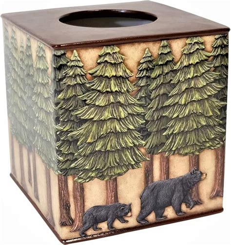 Besttever Bears In The Woods Pine Trees Forest Theme Square Tissue
