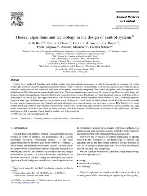 Pdf Theory Algorithms And Technology In The Design Of Control