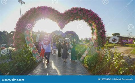 Dubai Uae December 14 2019 Heart Shaped Flower Beds At The Alley