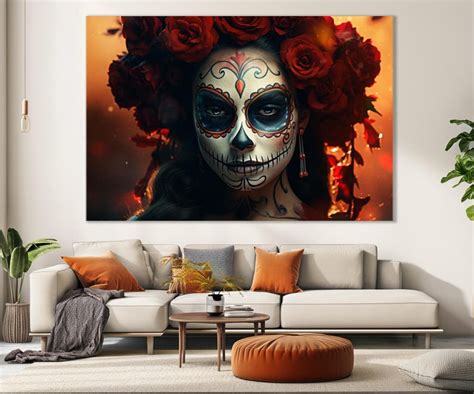 Day Of The Dead Wall Art Beautiful Dead Lady Canvas Print Day Of The