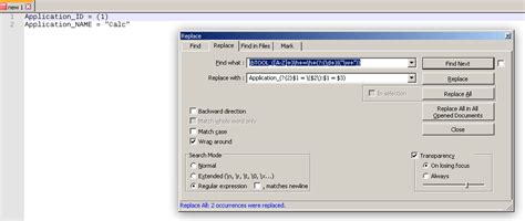 regex in notepad replace text value new text value