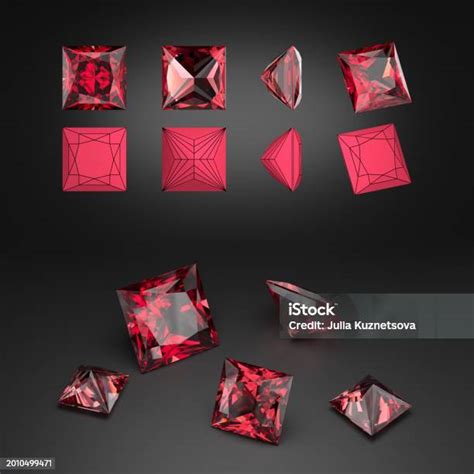 Demonstration Of A Princess Cut Ruby From Different Angles Scheme Of