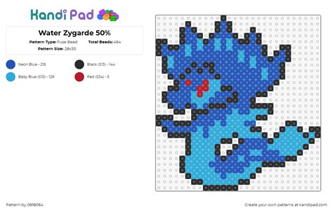 Water Zygarde 50 Fuse Bead Pattern Kandi Pad Kandi Patterns Fuse