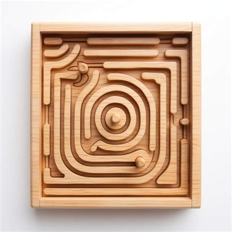 Premium Ai Image Wooden Labyrinth Maze Game Wooden Toy Isolated On White Background